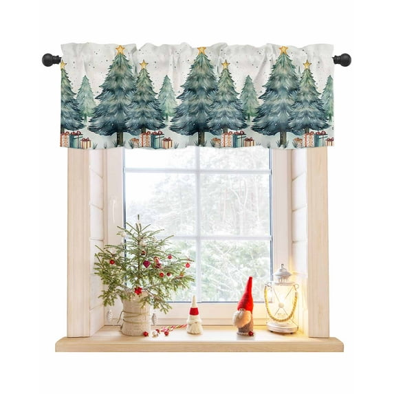 Curtain Valance for Windows Christmas Tree Stars Xmas Gift Kitchen ...