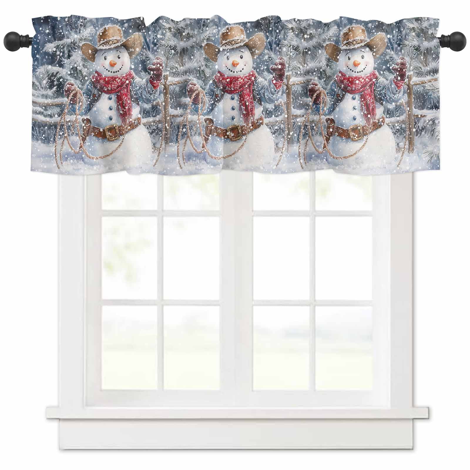Curtain Valance for Windows Christmas Western Cowboy Snowman Kitchen ...