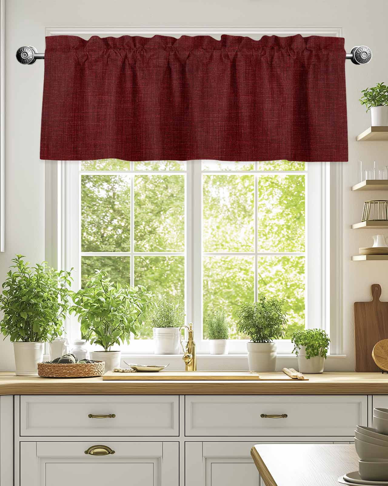 Curtain Valance for Windows,Classic Solid Dark Red Kitchen Valances Rod ...