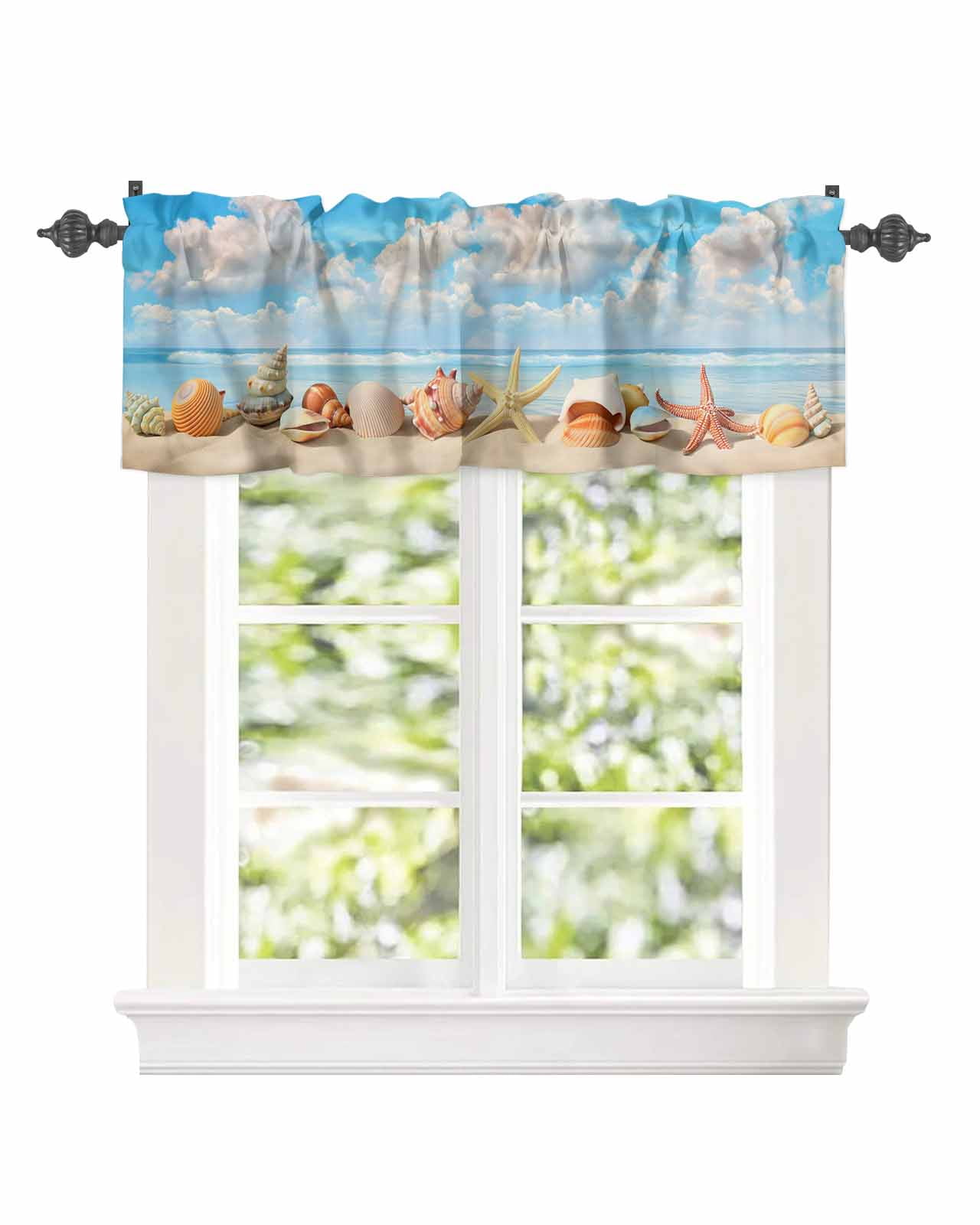 Curtain Valance for Windows Coastal Beach Ocean Wave Summer Sky Kitchen ...