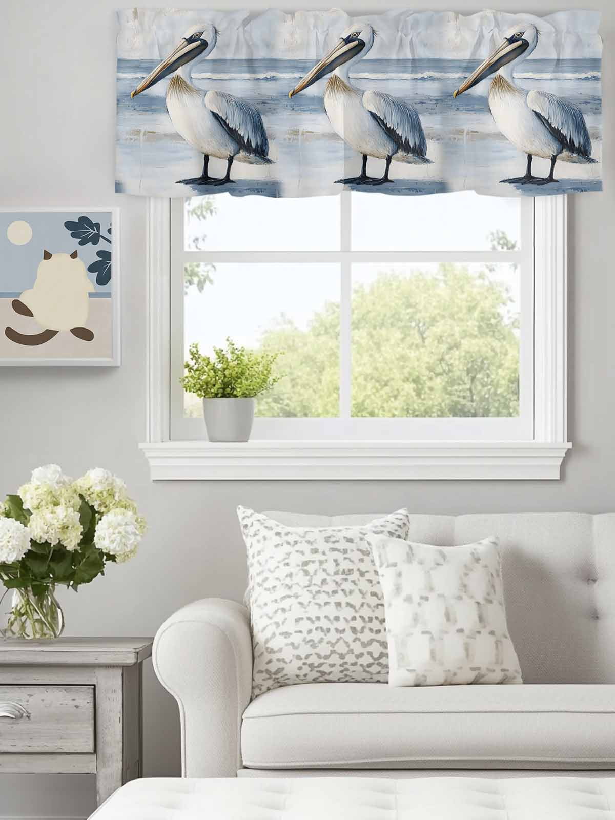 Curtain Valance for Windows,Coastal Beach White Pelican Kitchen ...