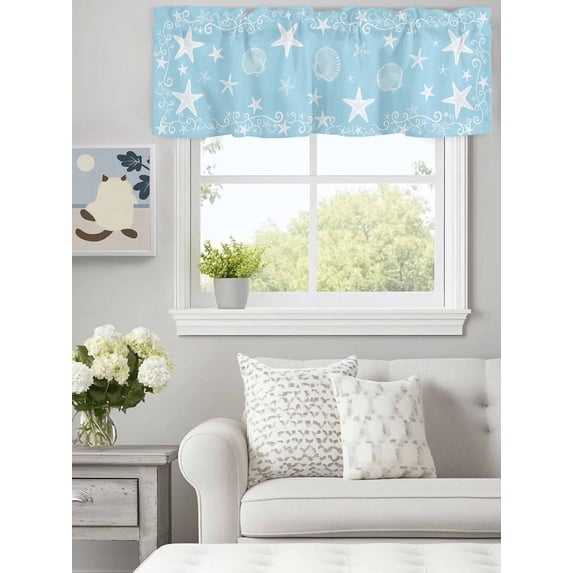 Curtain Valance for Windows, Coastal Ocean Starfish Shell Kitchen ...