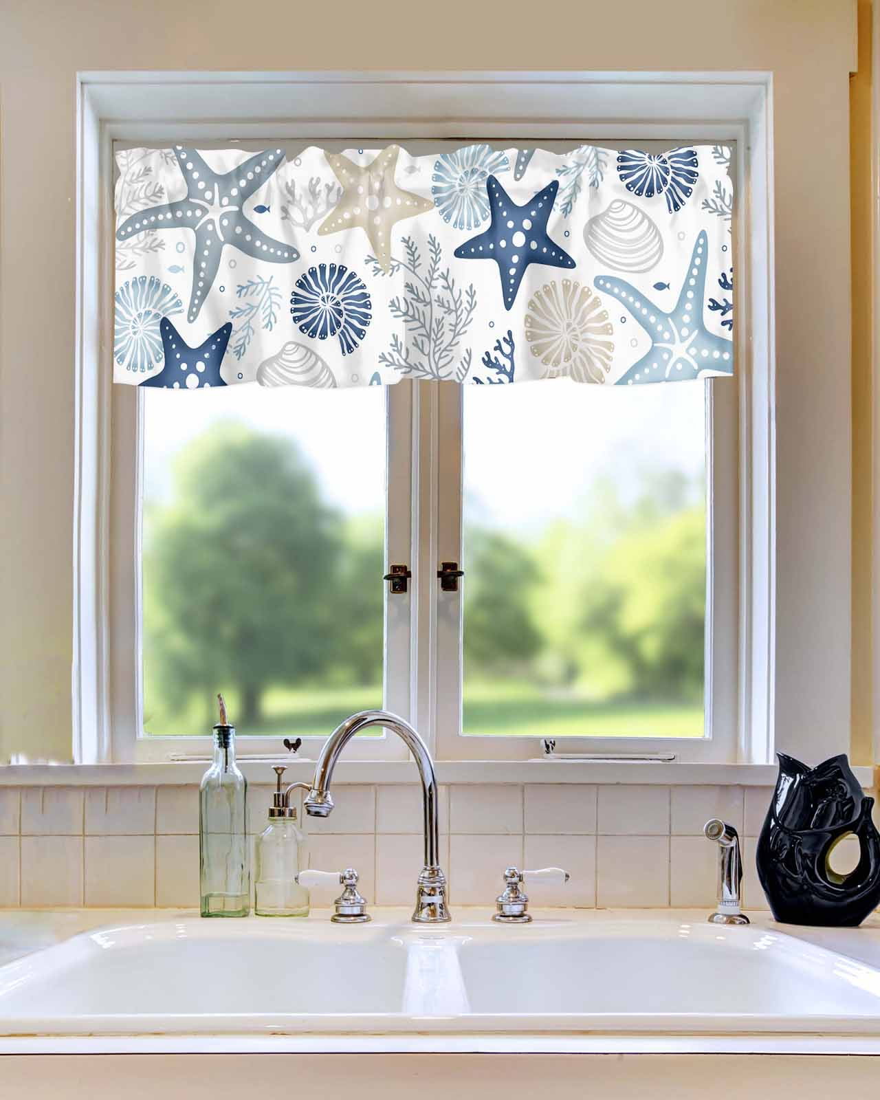Curtain Valance for Windows Coastal Starfish Nautical Coral Shell ...