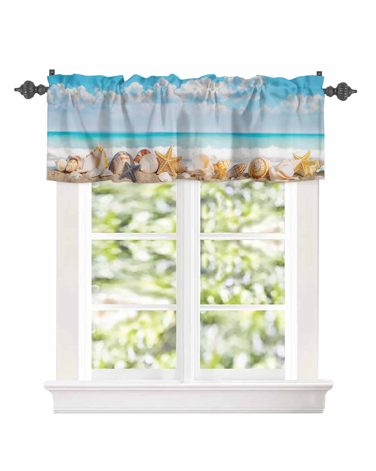 Curtain Valance for Windows Coastal Starfish Seashell on Beach Kitchen ...