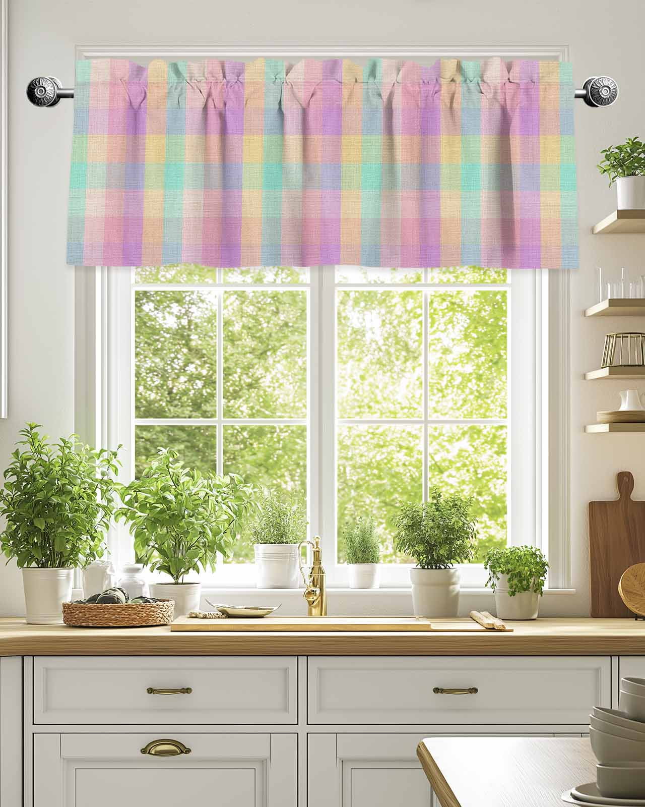 Curtain Valance for Windows,Colorful Buffalo Plaid Kitchen Valances Rod ...