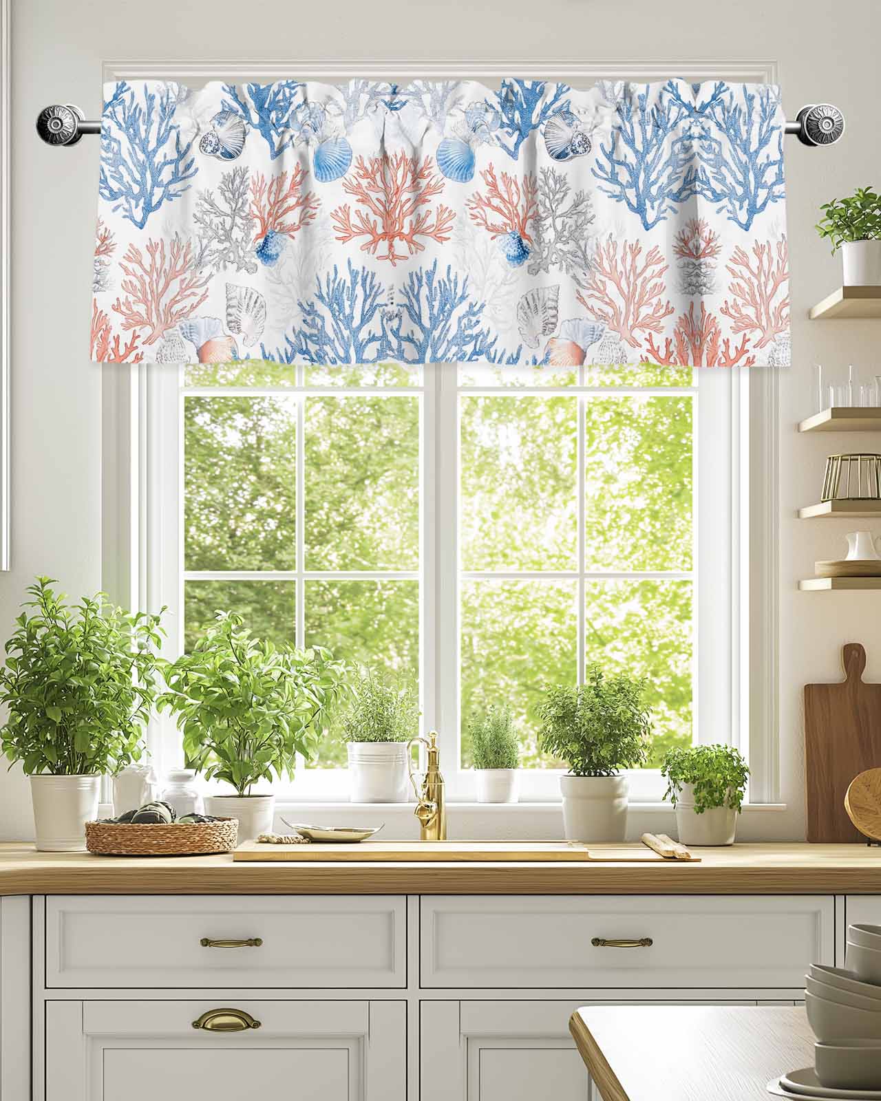 Curtain Valance for Windows,Colorful Coral Summer Ocean Shell Kitchen ...