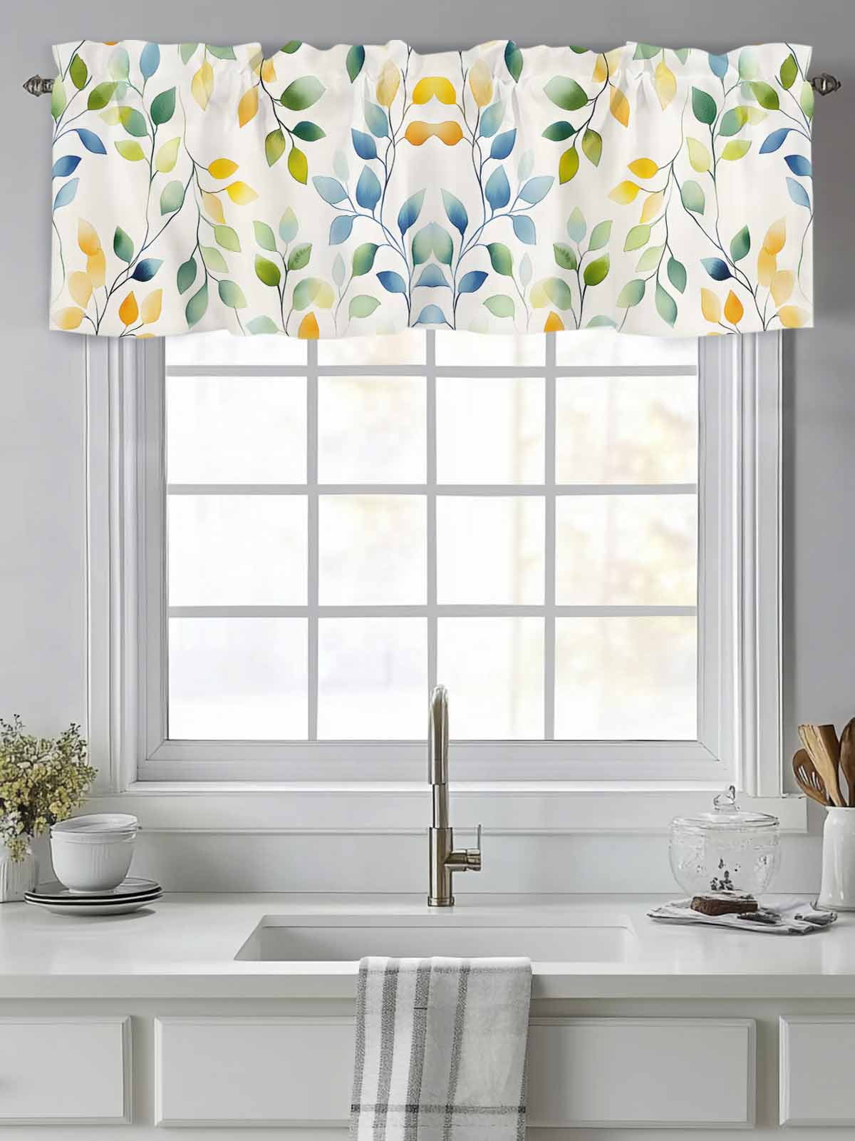 Curtain Valance for Windows,Colorful Leaves Seamless Kitchen Valances ...
