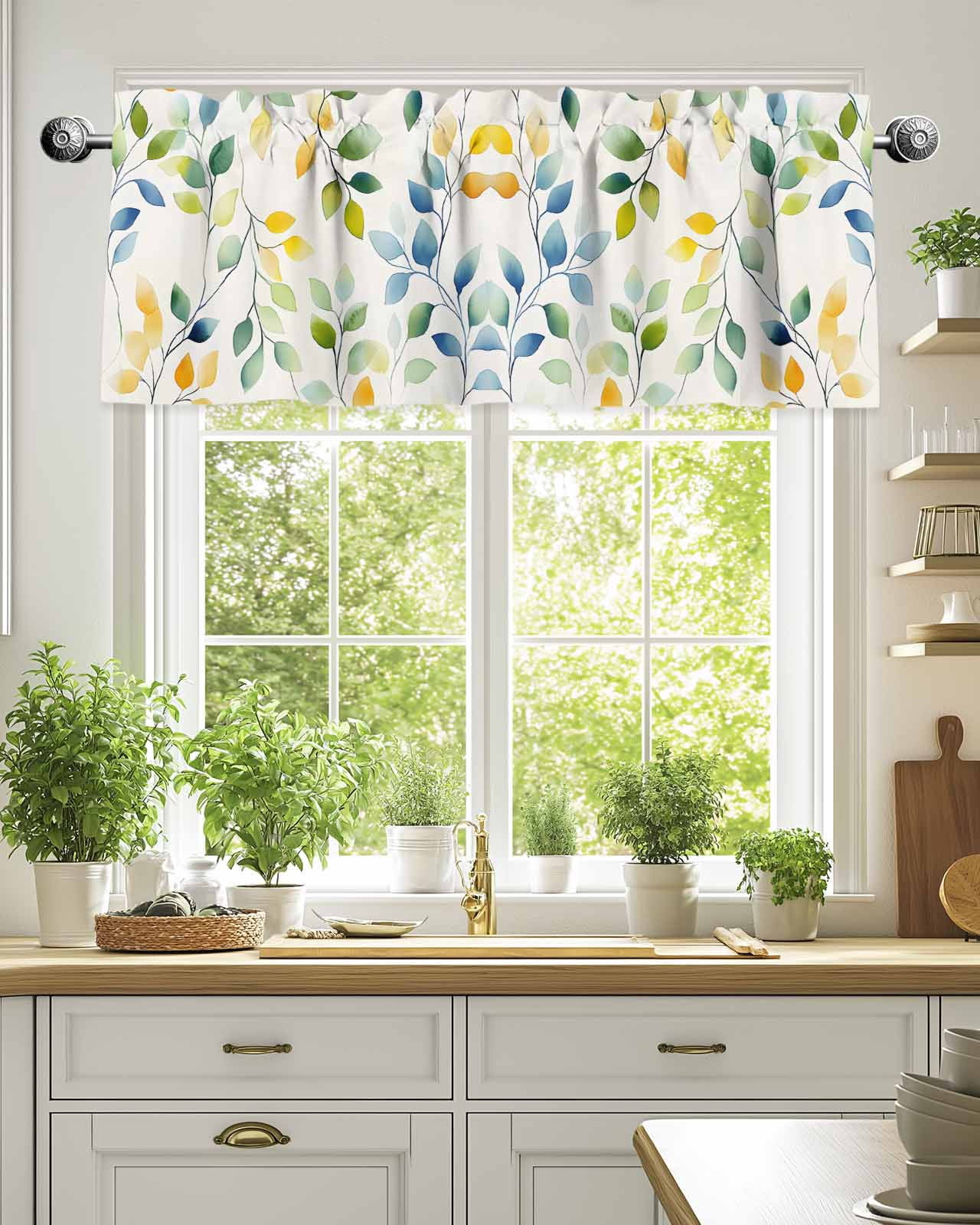 Curtain Valance for Windows,Colorful Leaves Seamless Kitchen Valances ...