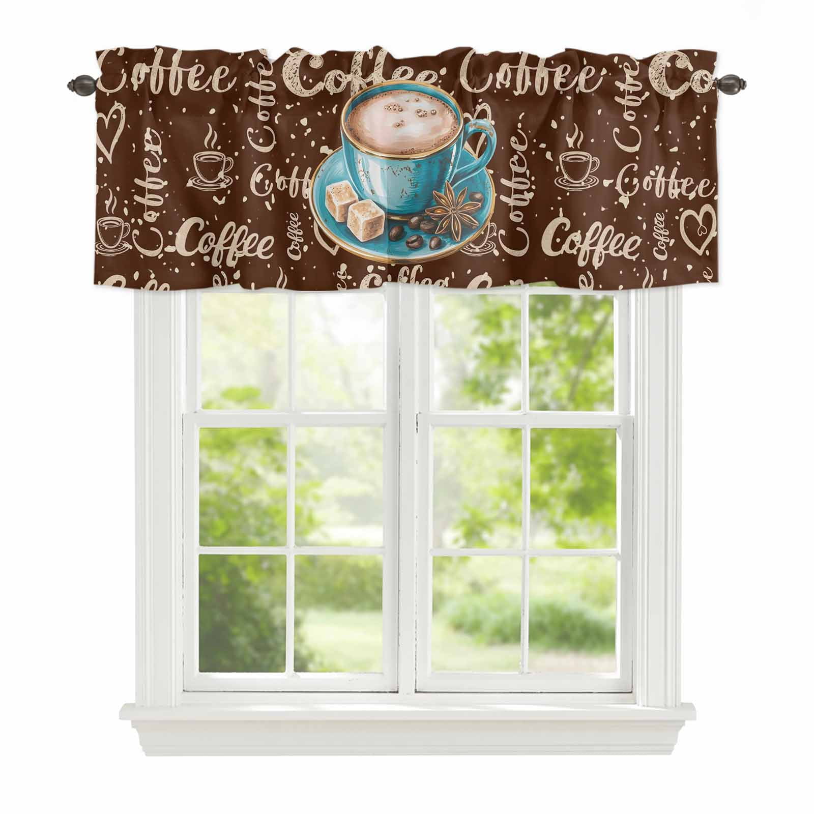 Curtain Valance for Windows, Country Coffee Sugar Blue Cup Kitchen ...