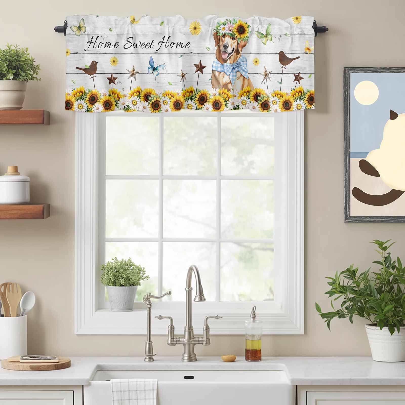 Curtain Valance for Windows, Country Dog Retro Star Bird Kitchen ...