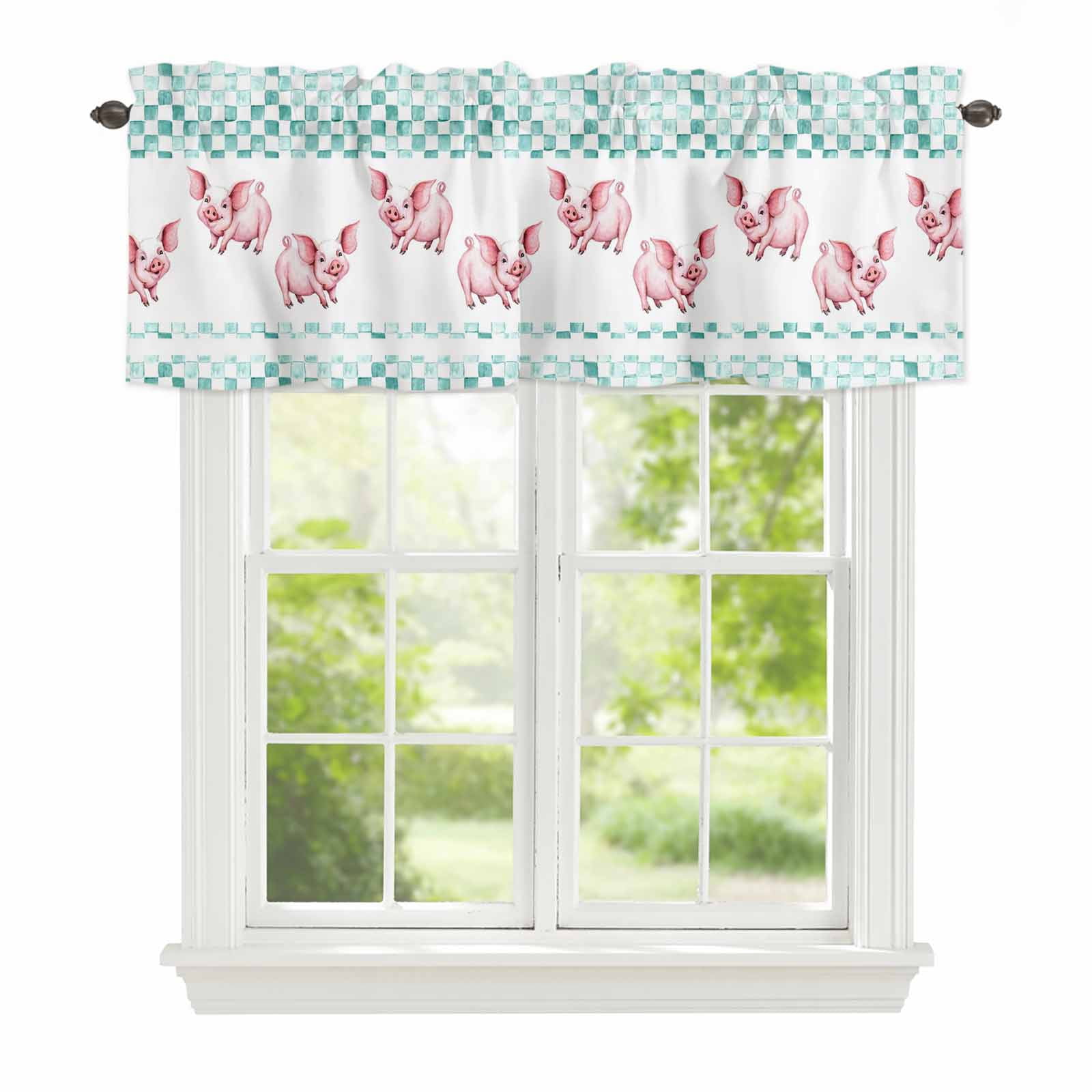 Curtain Valance for Windows, Country Farm Pigs Kitchen Valances Rod ...