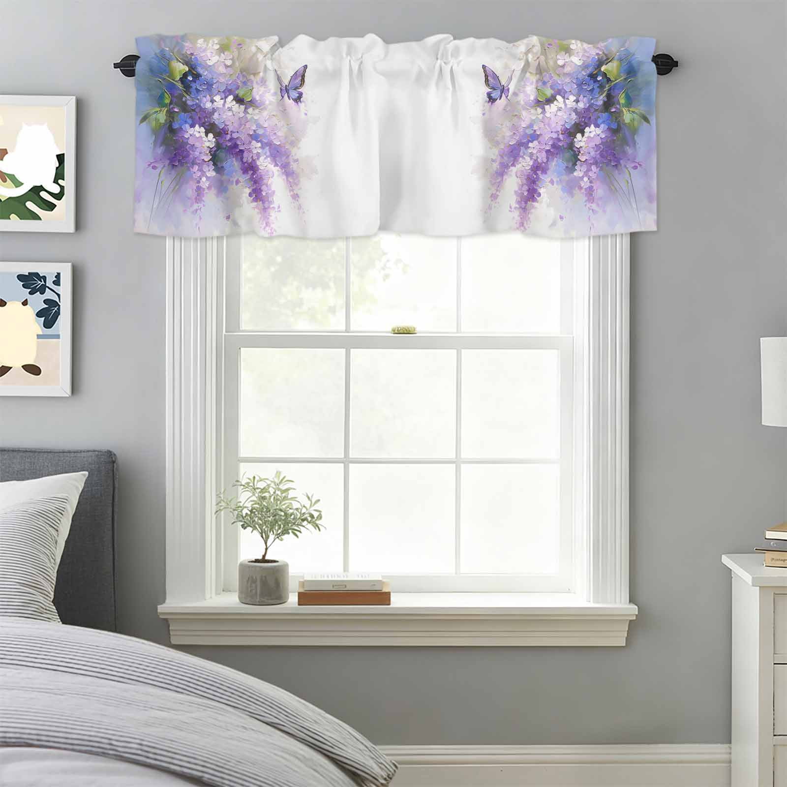 Curtain Valance for Windows, Country Lavender Butterfly Purple Gradient ...