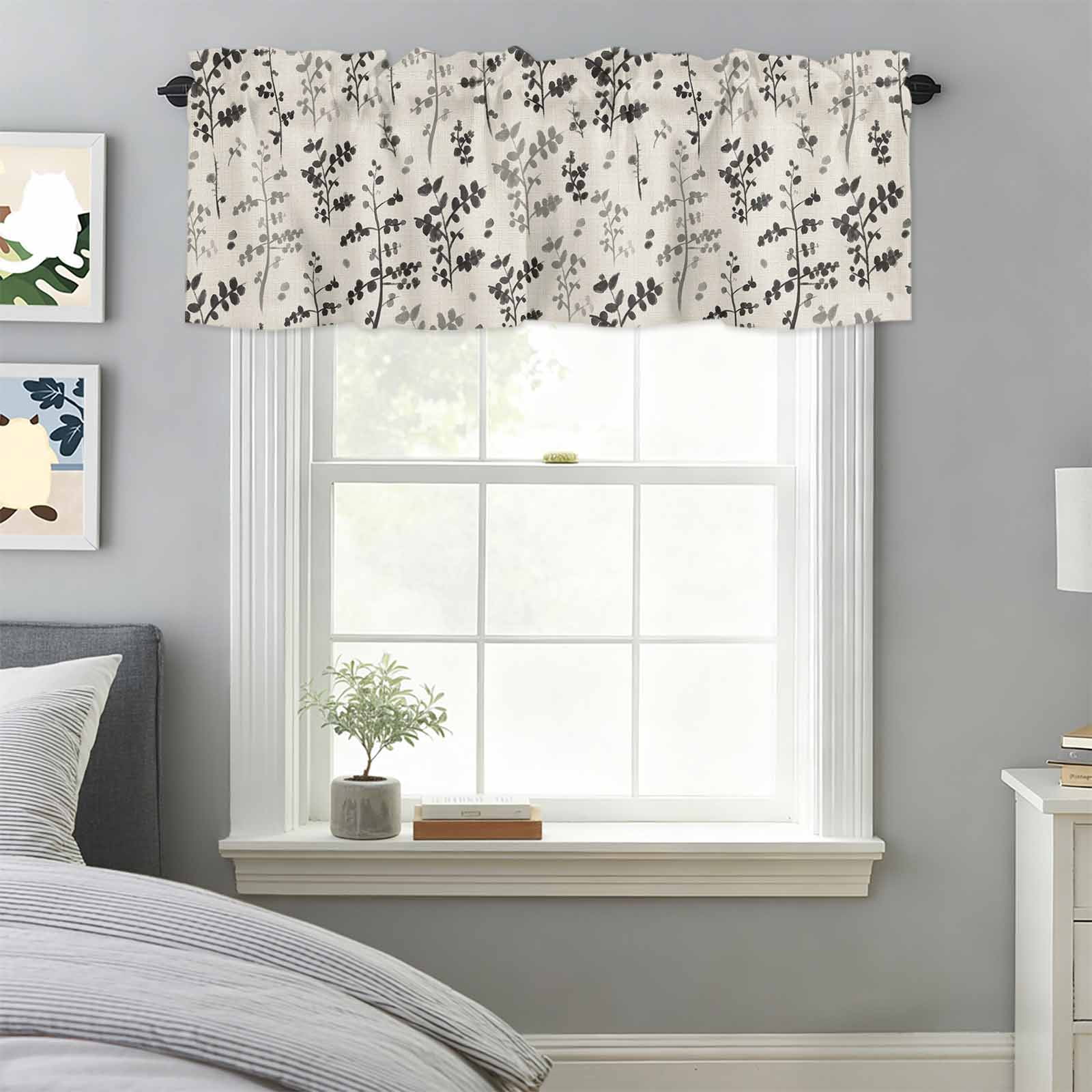 Curtain Valance for Windows, Country Leaves Herb Retro Linen Kitchen ...