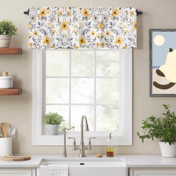 Curtain Valance for Windows, Country Style Yellow Flowers Kitchen ...