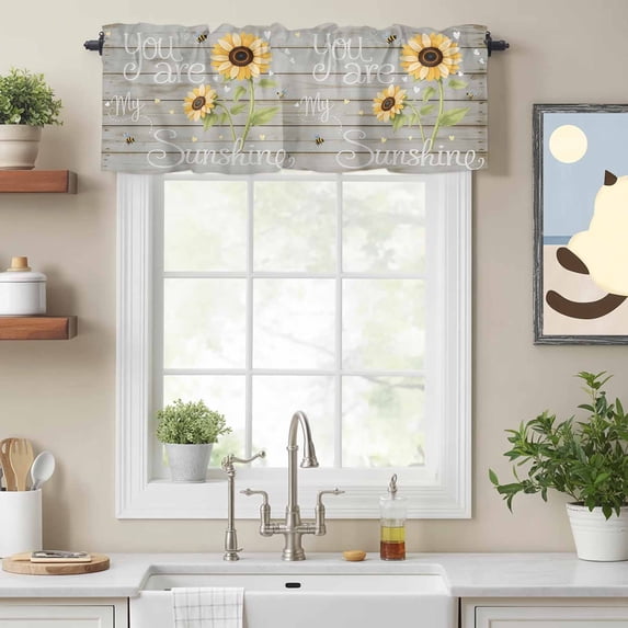Curtain Valance for Windows, Country Sunflowers Bee Kitchen Valances ...