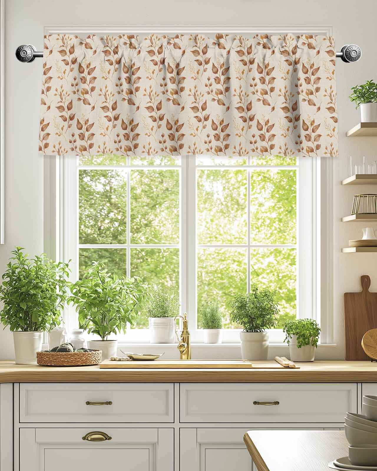 Curtain Valance for Windows,Country Watercolor Fallen Leaf Kitchen ...