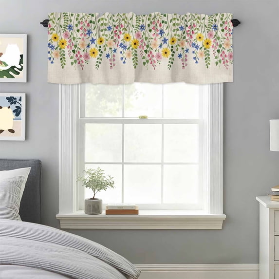 Curtain Valance for Windows, Country Wild Flower Foliage Kitchen ...