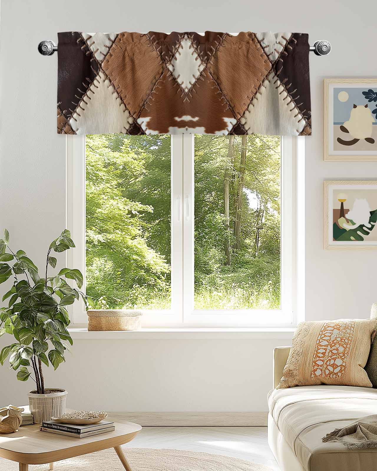 Curtain Valance for Windows,Cowhide Leather Collage Art Kitchen ...