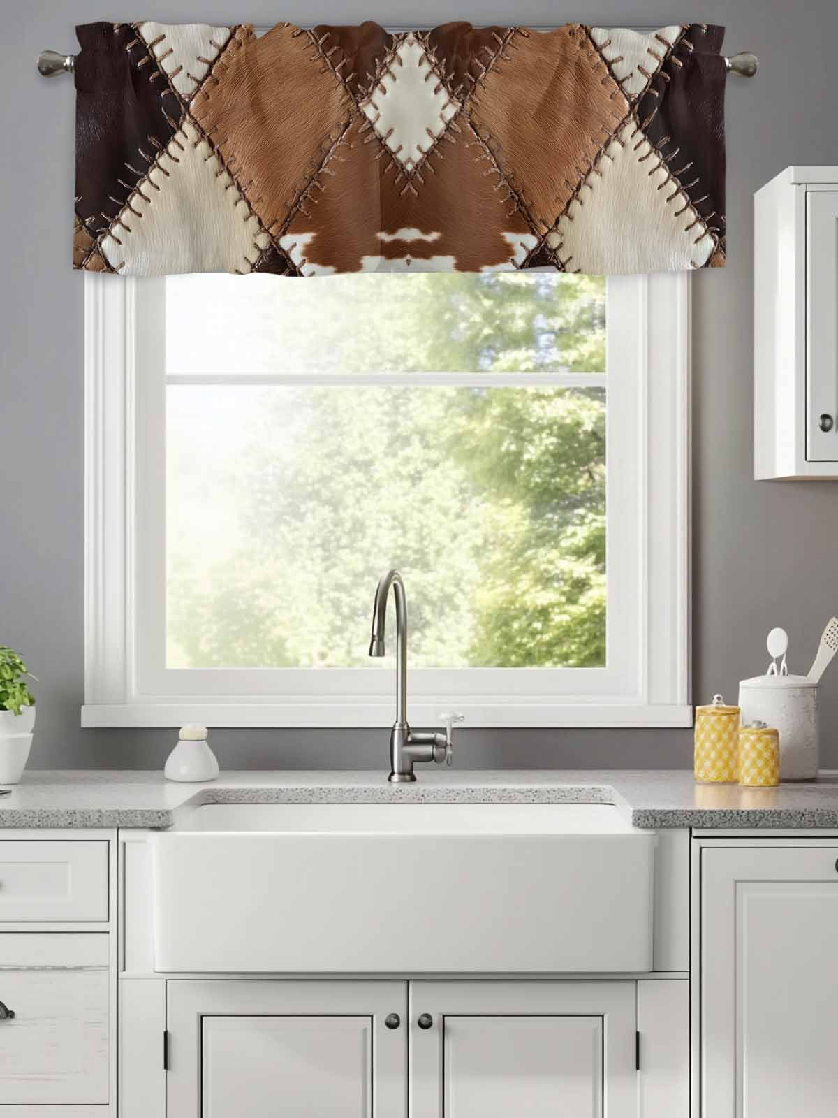 Curtain Valance for Windows,Cowhide Leather Collage Art Kitchen ...