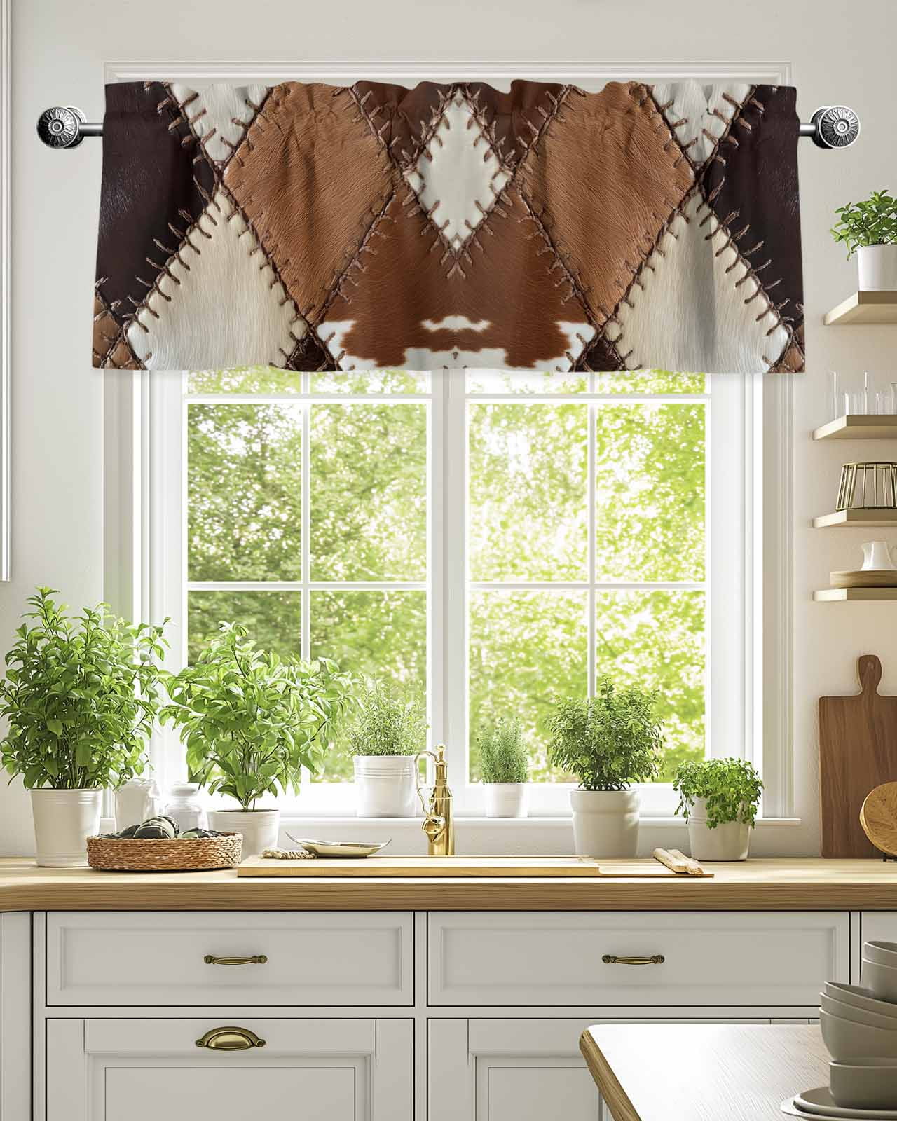 Curtain Valance for Windows,Cowhide Leather Collage Art Kitchen ...