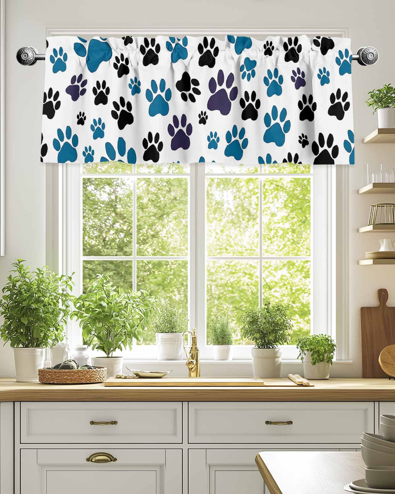 Curtain Valance for Windows,Cute Dog Paw Print on White Kitchen ...