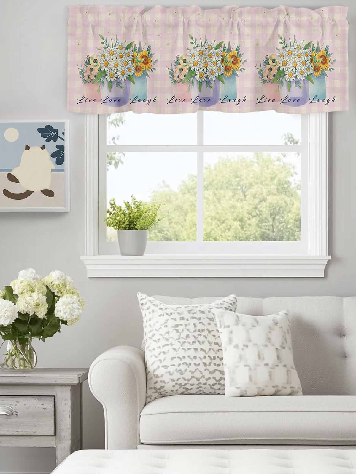 Curtain Valance for Windows,Daisy Flower Sunflower Plant Kitchen ...