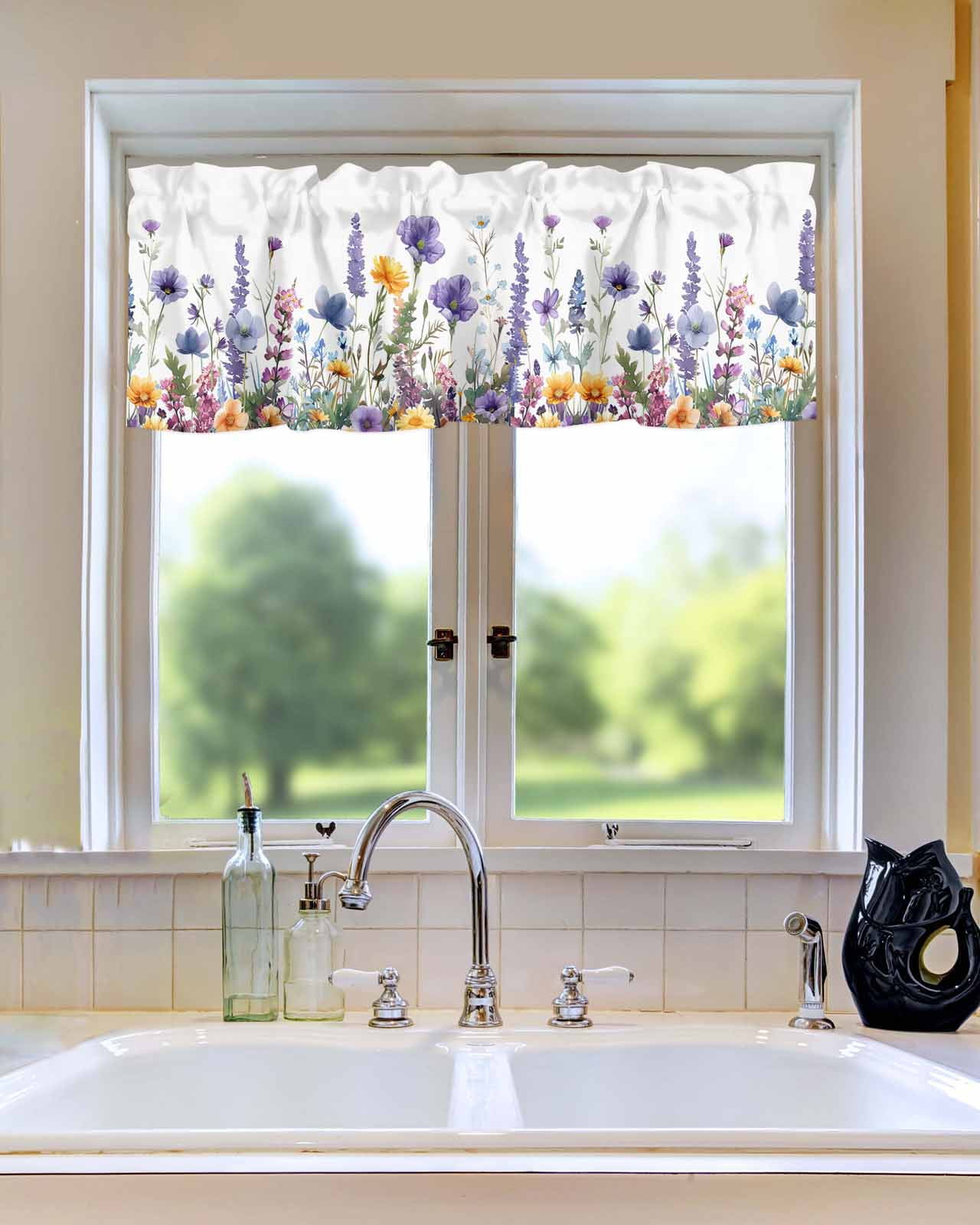 Curtain Valance for Windows Daisy Lavender Pastoral Floral Kitchen ...