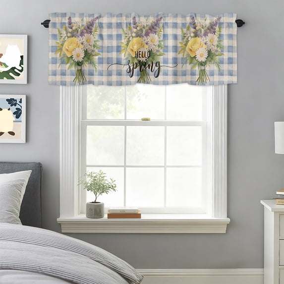 Curtain Valance for Windows, Daisy Lavender Spring Flowers Kitchen ...