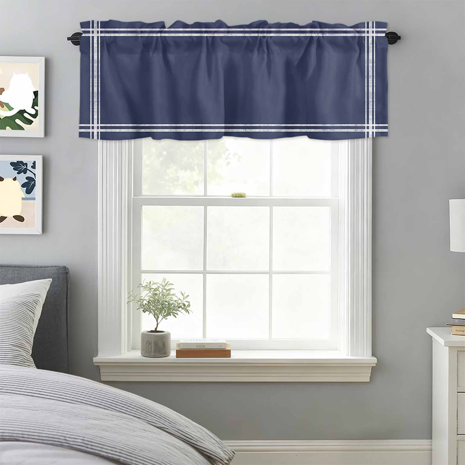 Curtain Valance for Windows, Dark Blue Kitchen Valances Rod Pocket ...