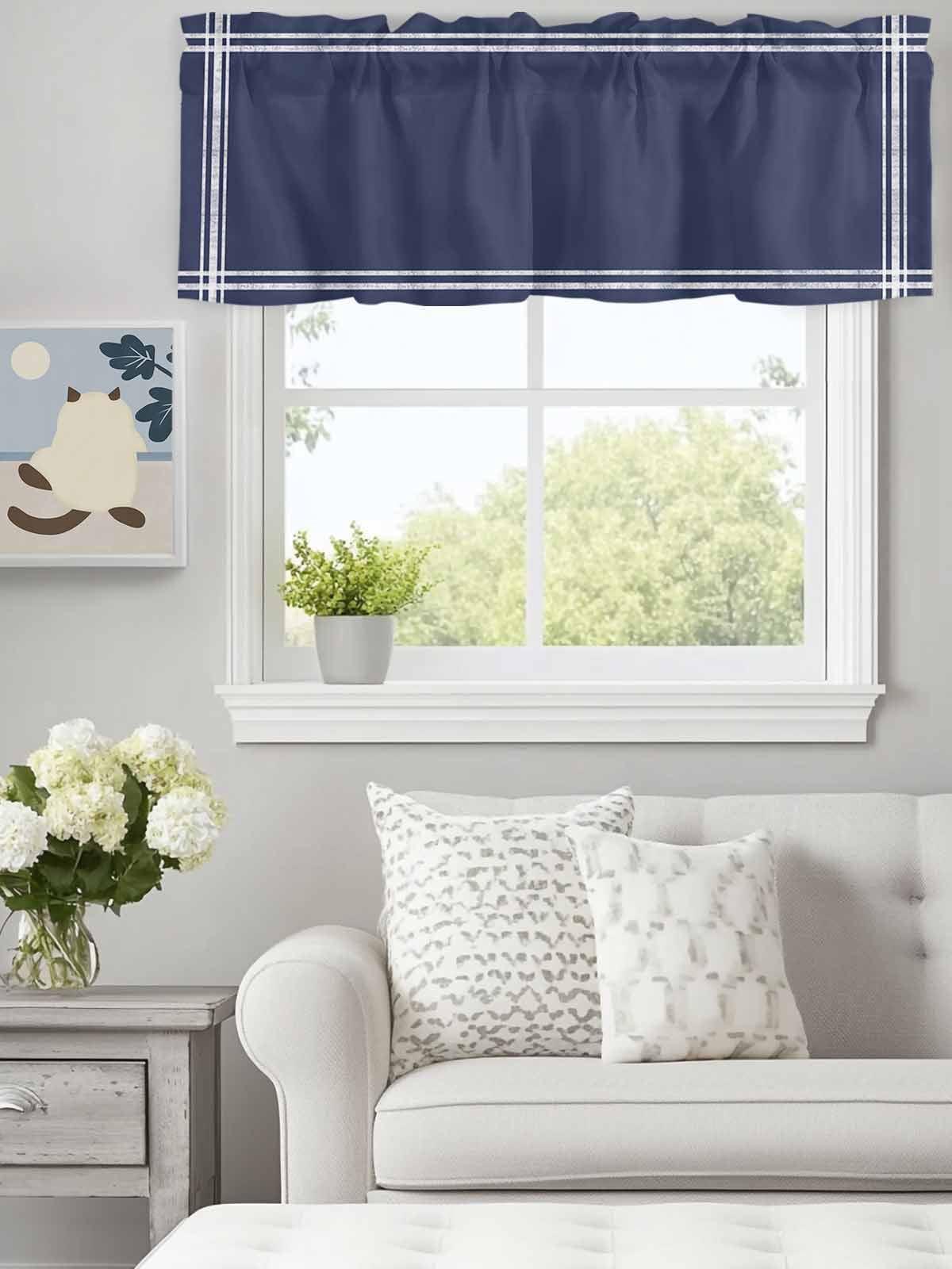 Curtain Valance for Windows, Dark Blue Kitchen Valances Rod Pocket ...
