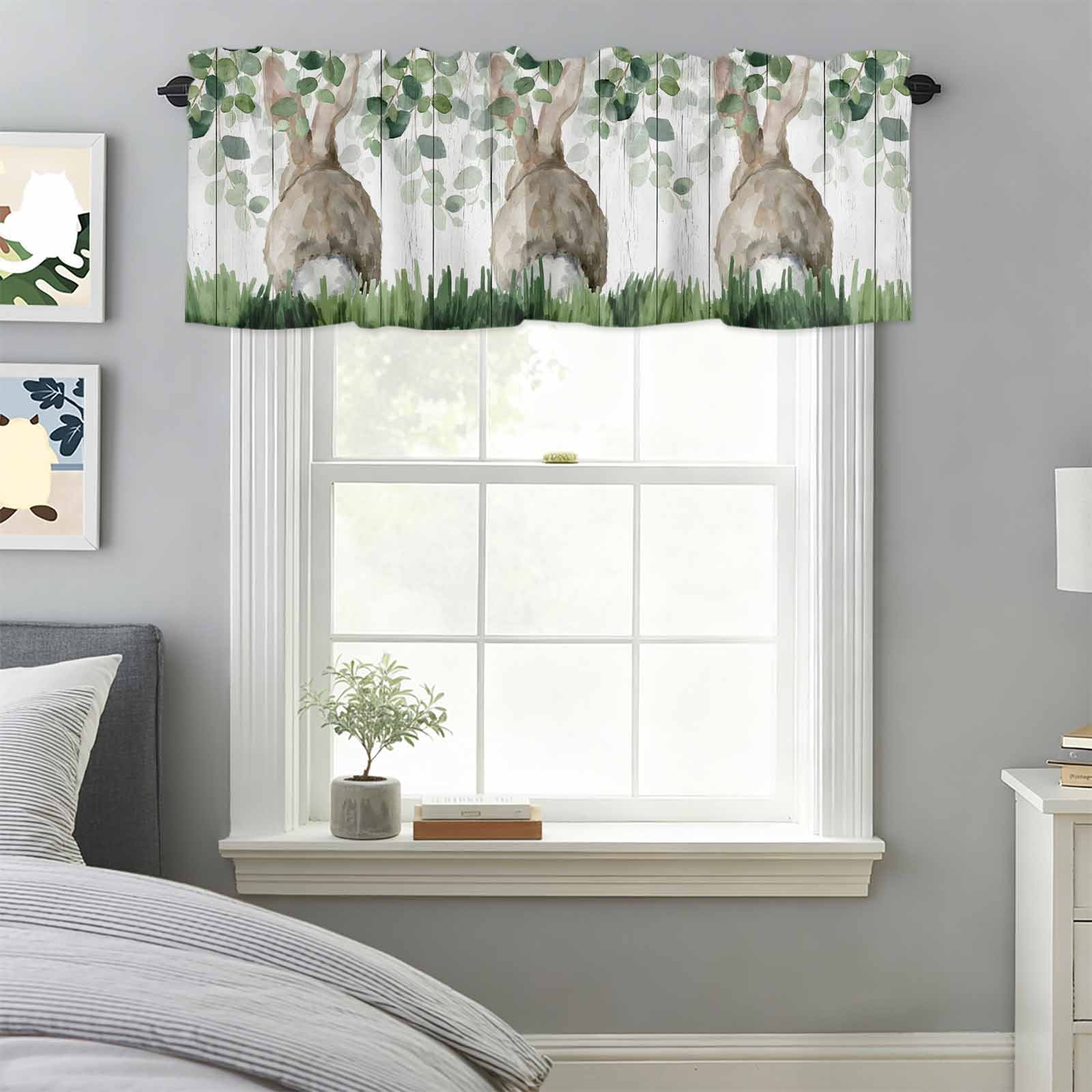 Curtain Valance for Windows, Easter Buuy Pastoral Rabbit Tail Kitchen ...