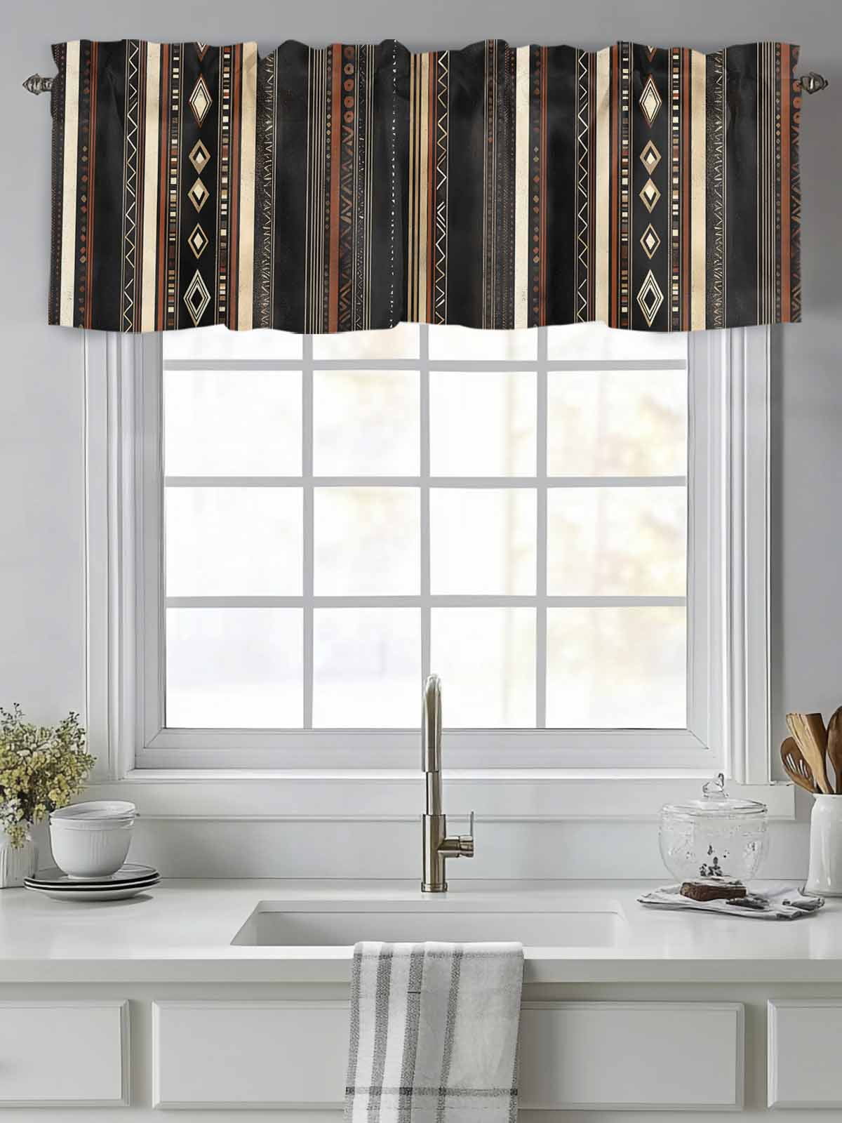 Curtain Valance for Windows,Ethnic Brown Stripes Retro Style Kitchen ...