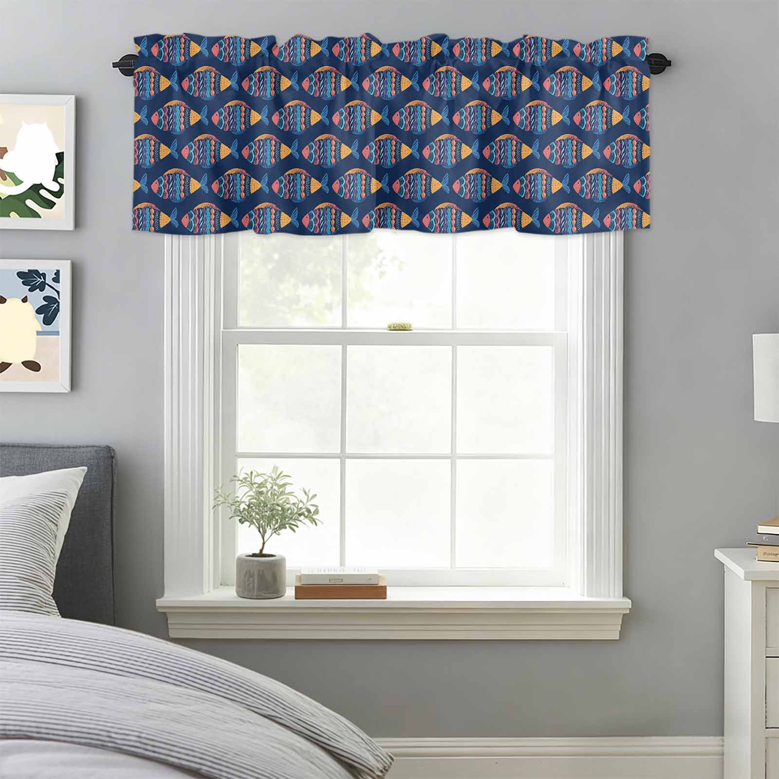 Curtain Valance for Windows, Ethnic Style Ocean Fish Kitchen Valances ...