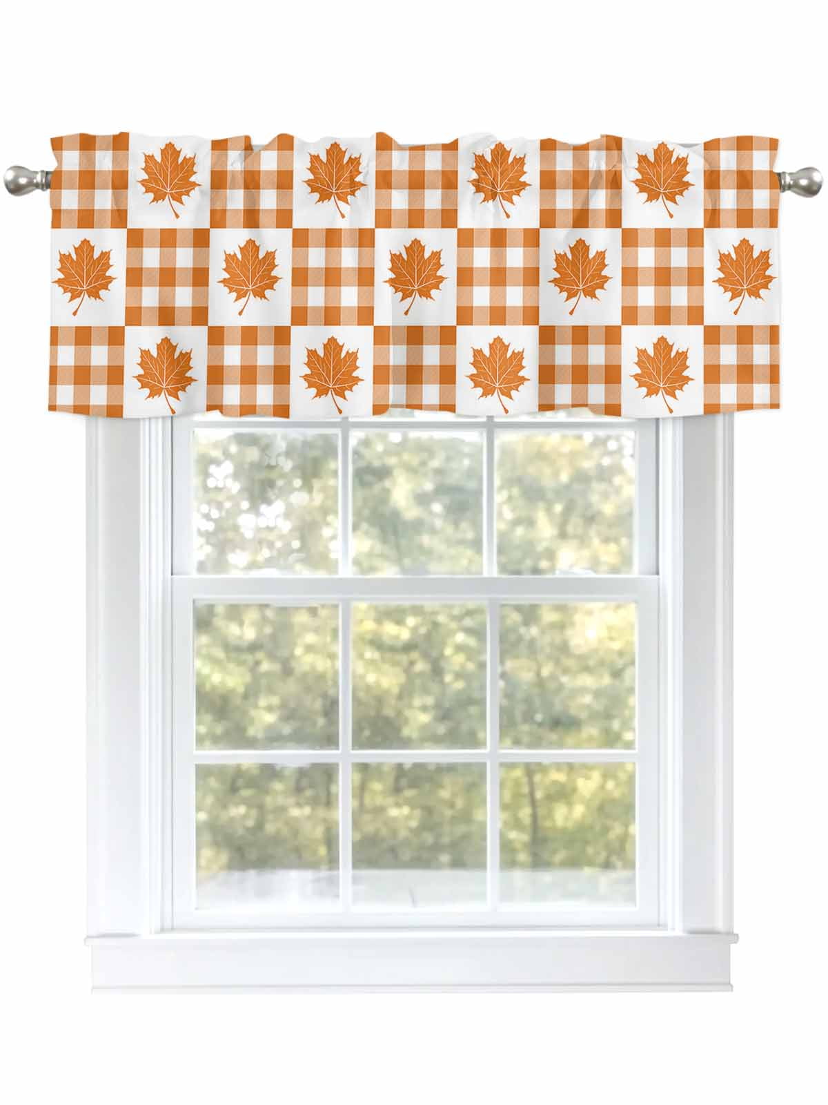 Curtain Valance for Windows,Fall Maple Leaf Orange Buffalo Plaid ...