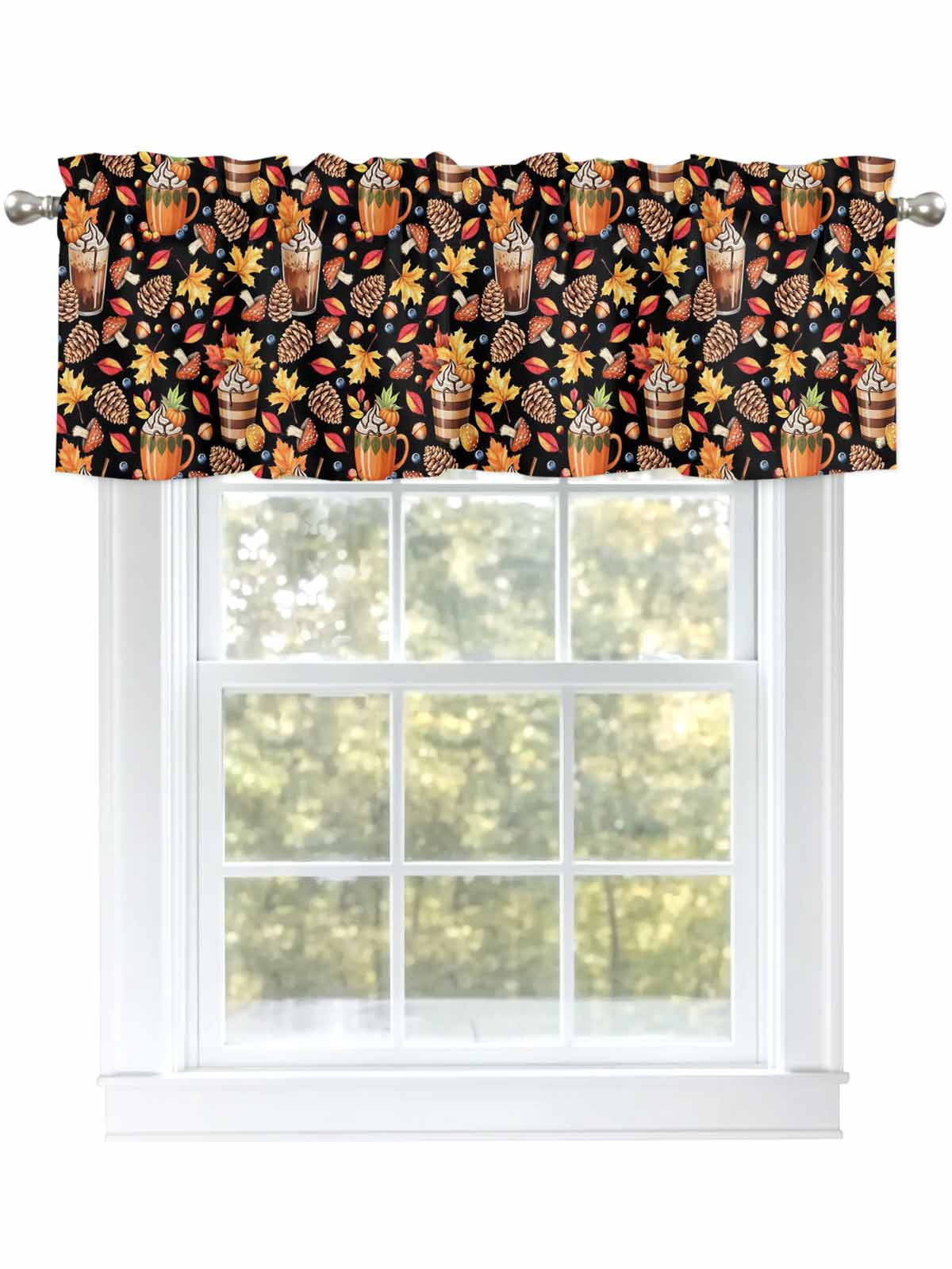 Curtain Valance for Windows,Fall Maple Leaf Thanksgiving Pinecone ...