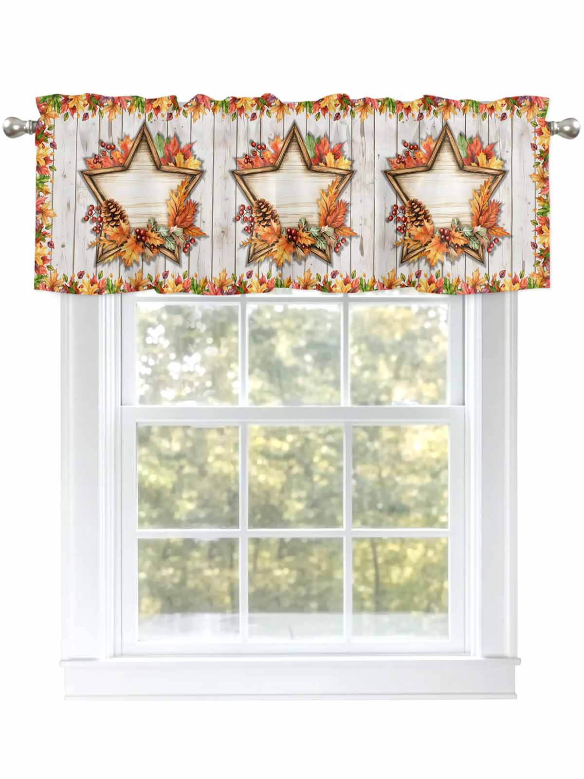 Curtain Valance for Windows,Fall Orange Maple Leaf Thanksgiving Berry ...