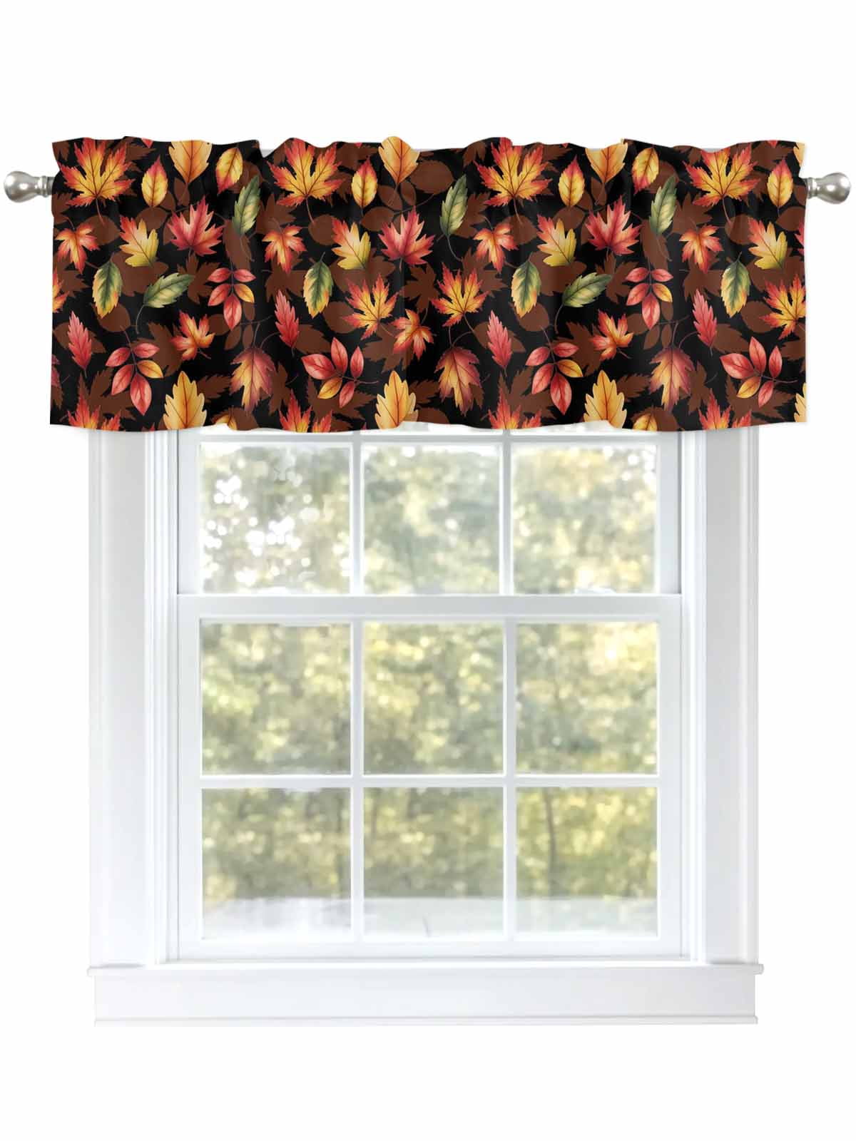 Curtain Valance for Windows,Fall Orange Maple Leaf Thanksgiving Kitchen ...