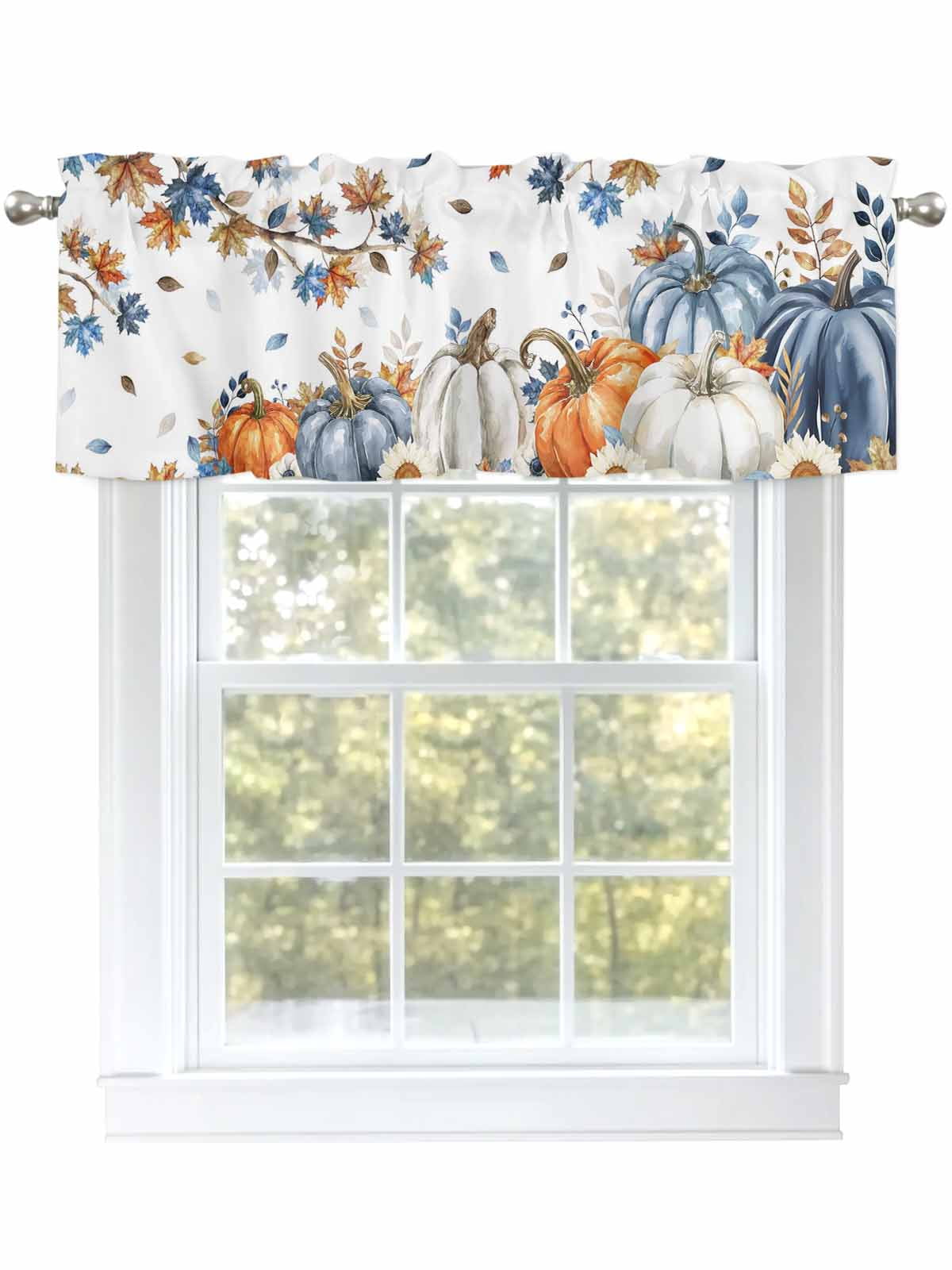 Curtain Valance for Windows,Fall Orange Maple Leaf Thanksgiving Pumpkin ...