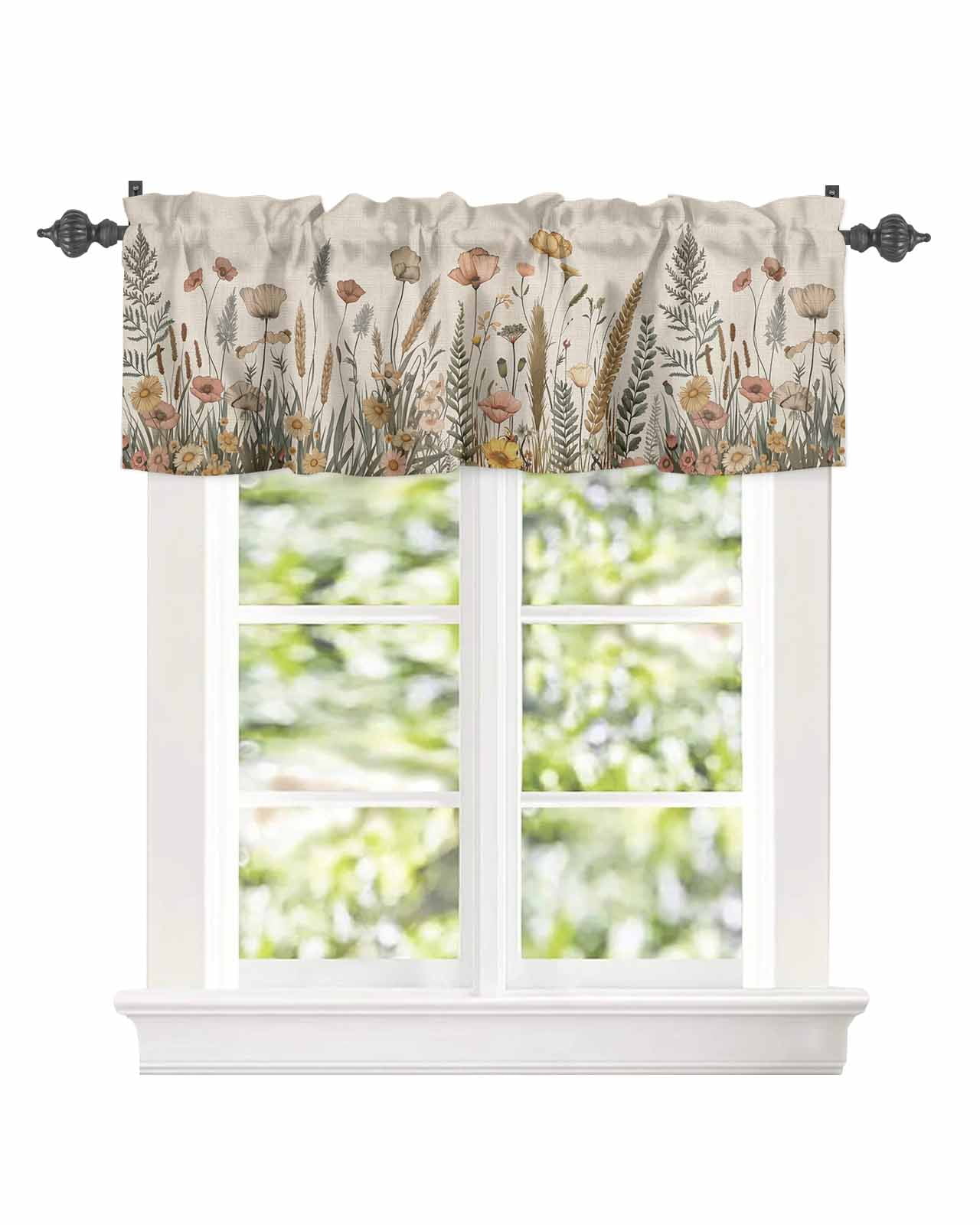 Curtain Valance for Windows Fall Pastoral Floral Ferns Plant Kitchen ...