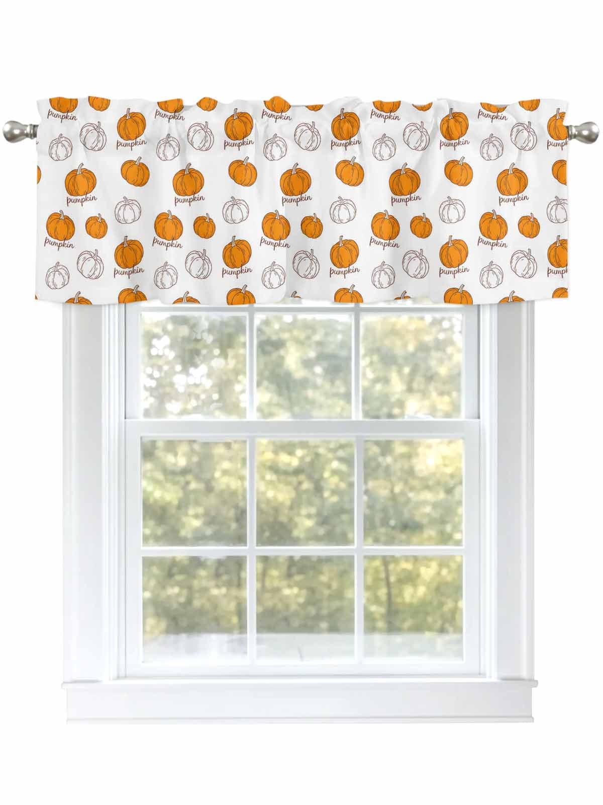 Curtain Valance for Windows,Fall Thanksgiving Orange Pumpkin Kitchen ...