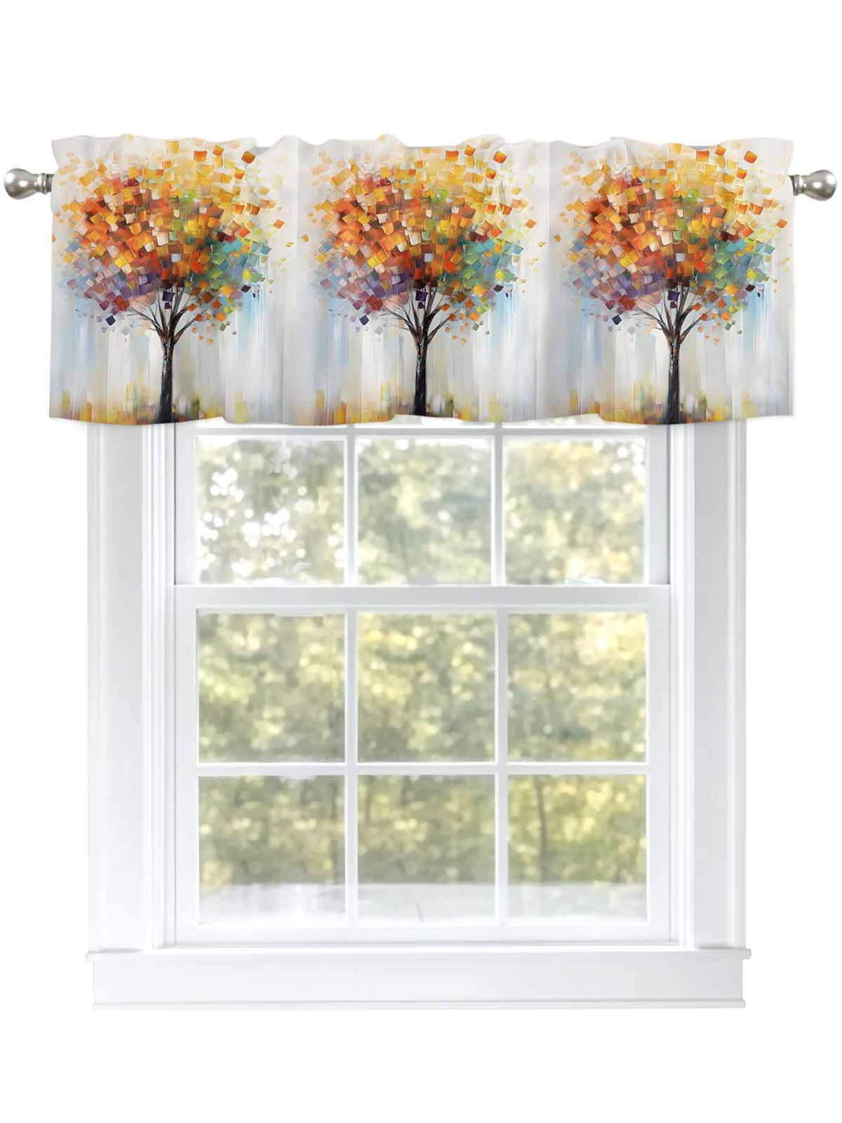 Curtain Valance for Windows,Fall Tree Leaves Orange Gradient Kitchen ...