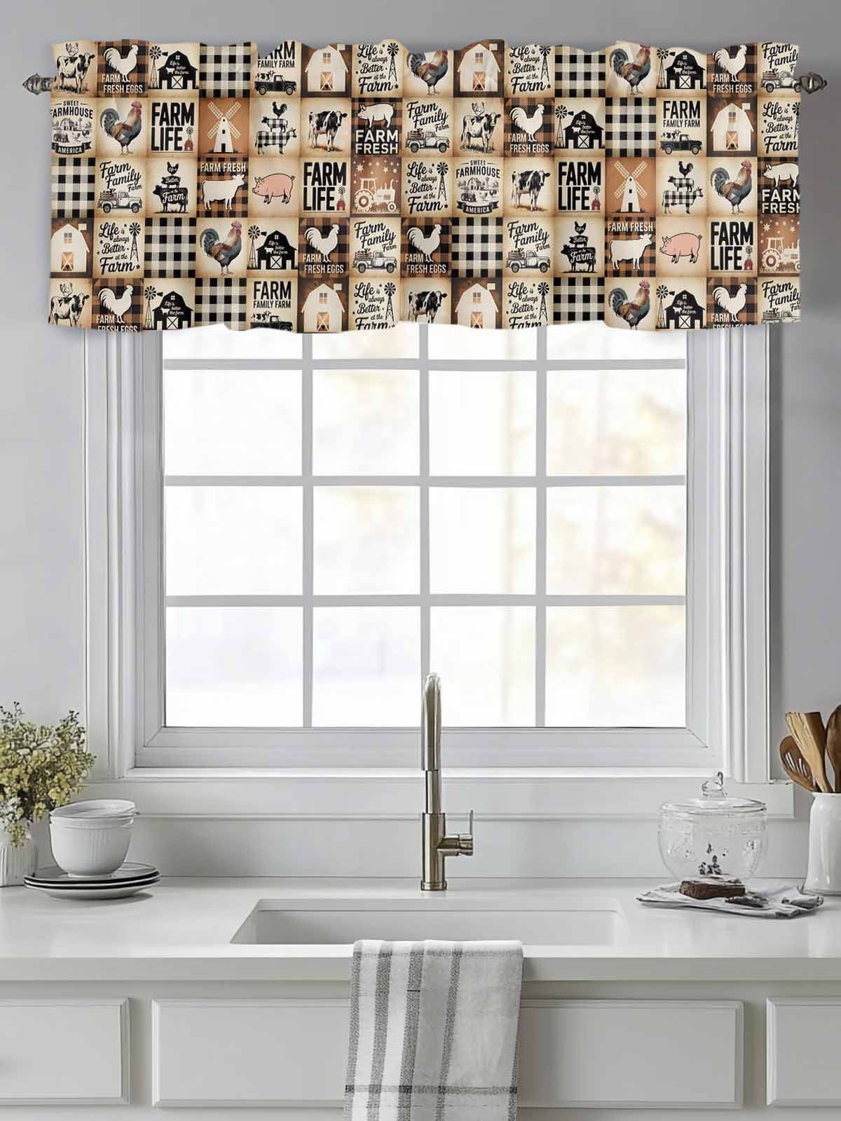 Curtain Valance for Windows,Farm Animal Cow Pig Chicken Brown Buffalo ...