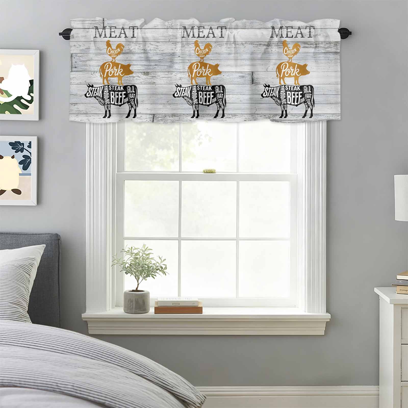 Curtain Valance for Windows, Farm Animal Meat Kitchen Valances Rod ...