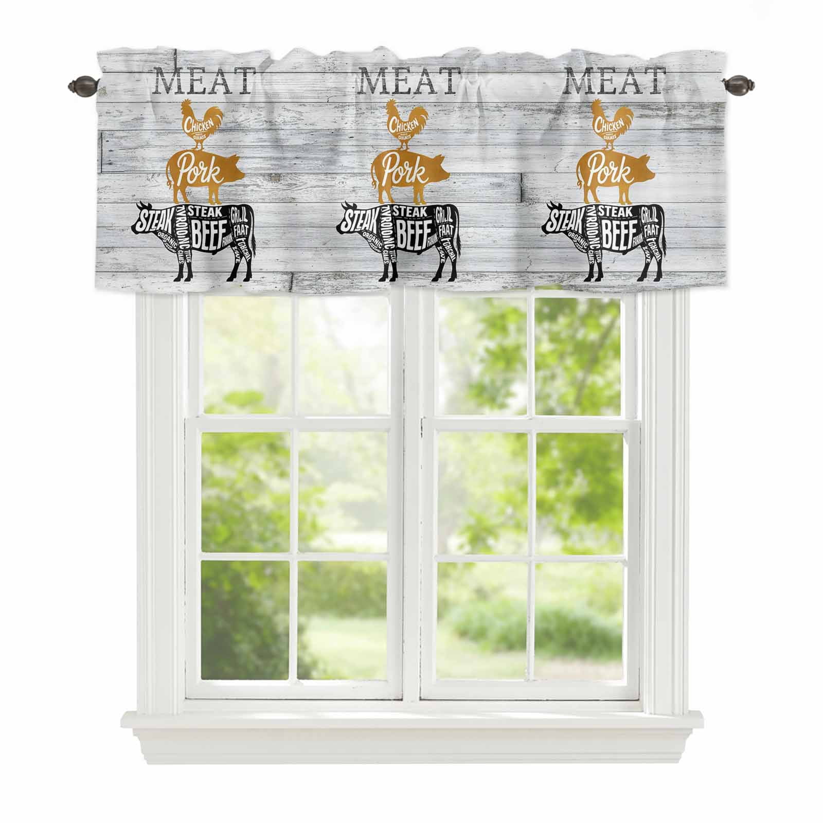 Curtain Valance for Windows, Farm Animal Meat Kitchen Valances Rod ...
