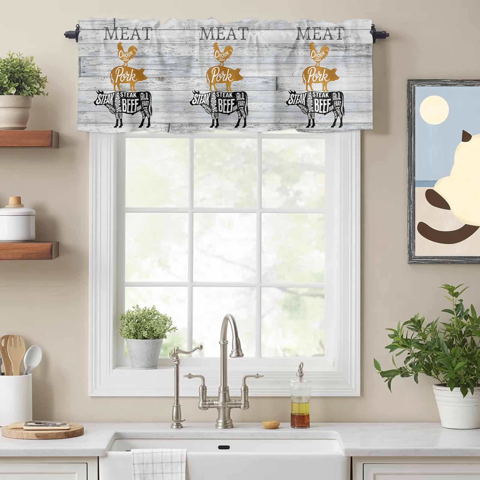 Curtain Valance for Windows, Farm Animal Meat Kitchen Valances Rod ...
