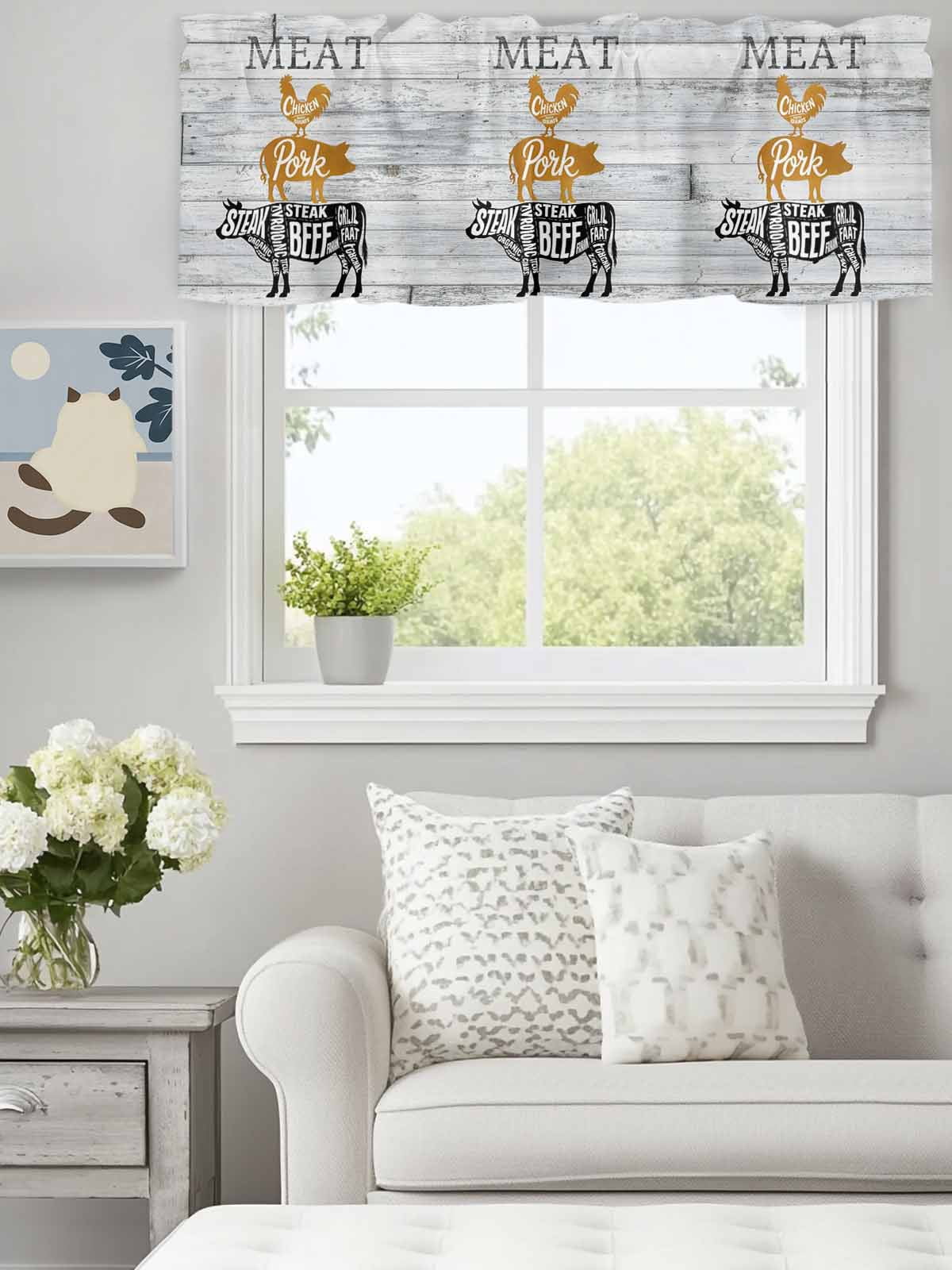 Curtain Valance for Windows, Farm Animal Meat Kitchen Valances Rod ...