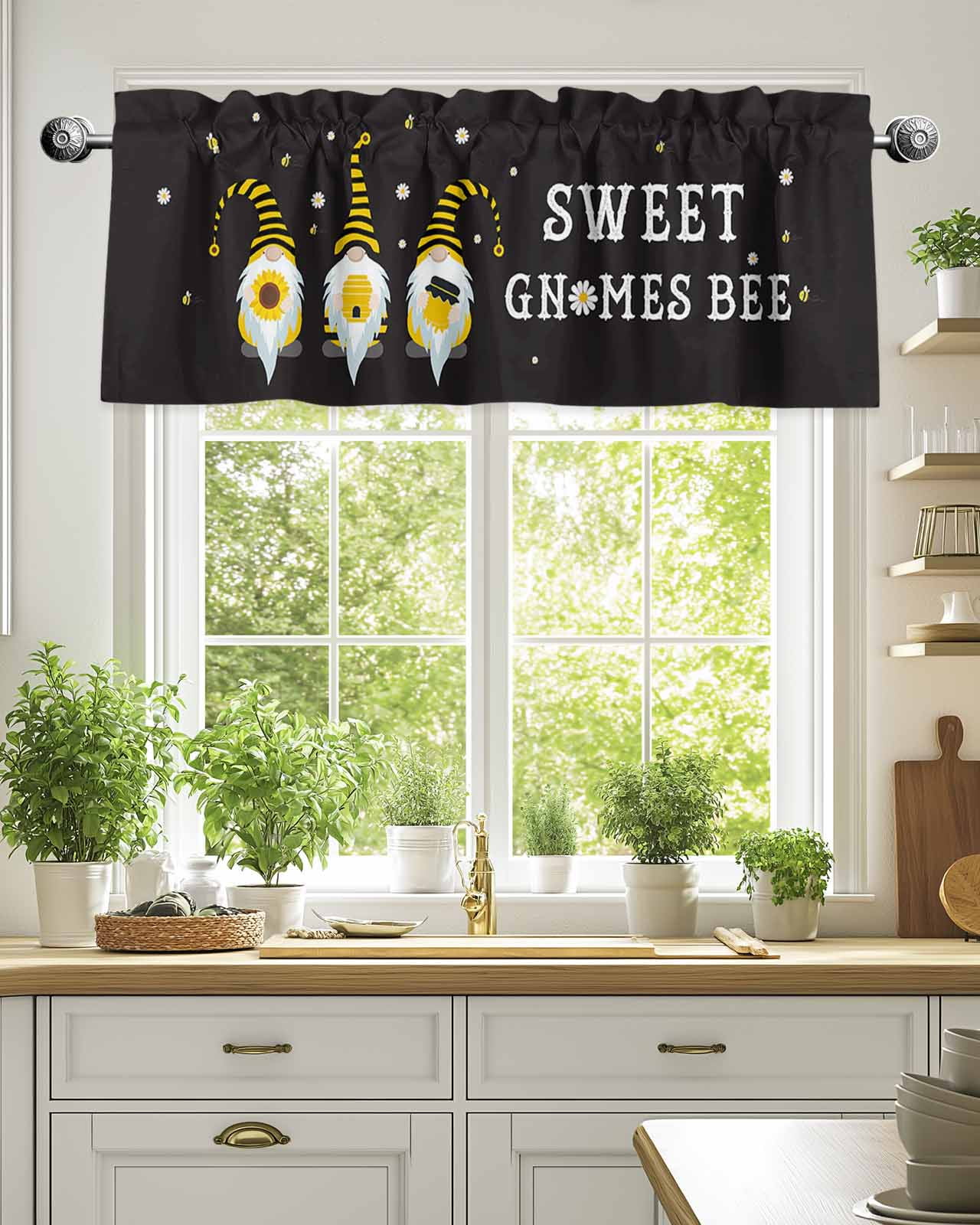 Curtain Valance for Windows,Farm Bee Daisy Flower Kitchen Valances Rod ...