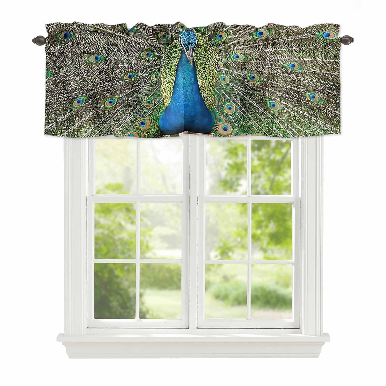 Curtain Valance for Windows, Farm Bird Art Peacock Close-up Kitchen ...