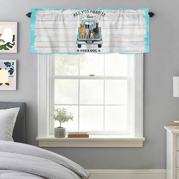 Curtain Valance for Windows, Farm Blue Truck Dogs Animal Kitchen ...