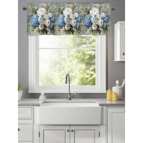 Curtain Valance for Windows,Farm Blue White Hydrangea Kitchen Valances ...